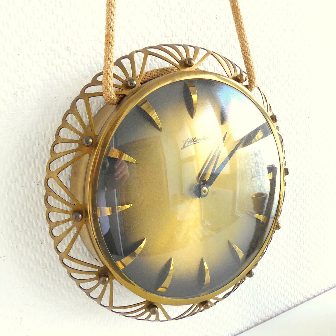 Vintage Wall Clock 70s, Mid Century Modern, German Wall Clock, Brass ...