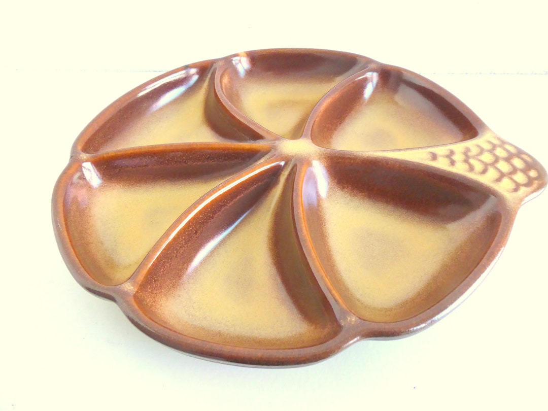 Vintage Ceramic Bowl Divided/ Snack Bowl Beige Brown/ 80s Ceramic Bowl ...