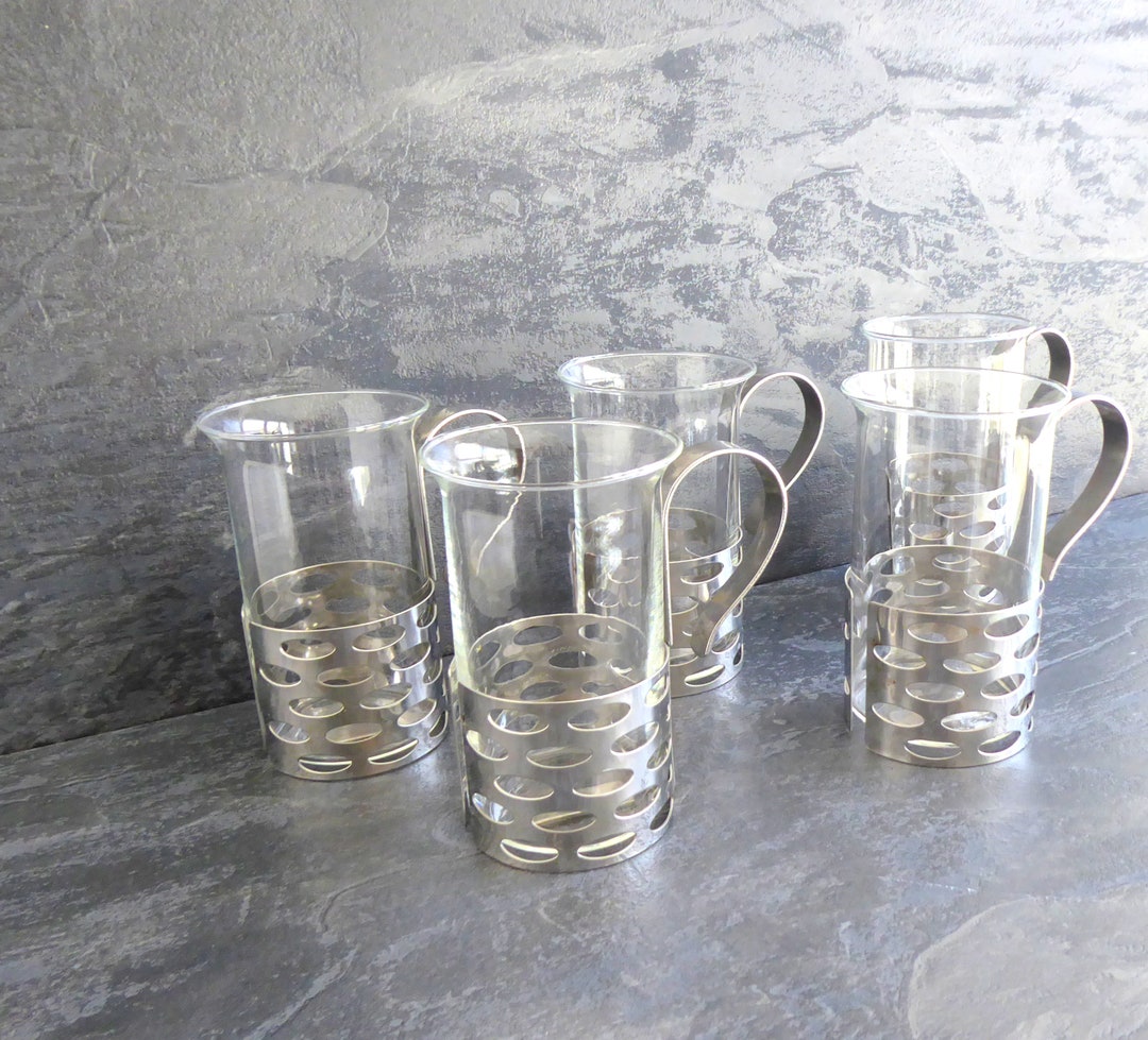 Tea Glasses in Stainless Steel Holders, WMF Tea Glasses, Glass Coffee ...