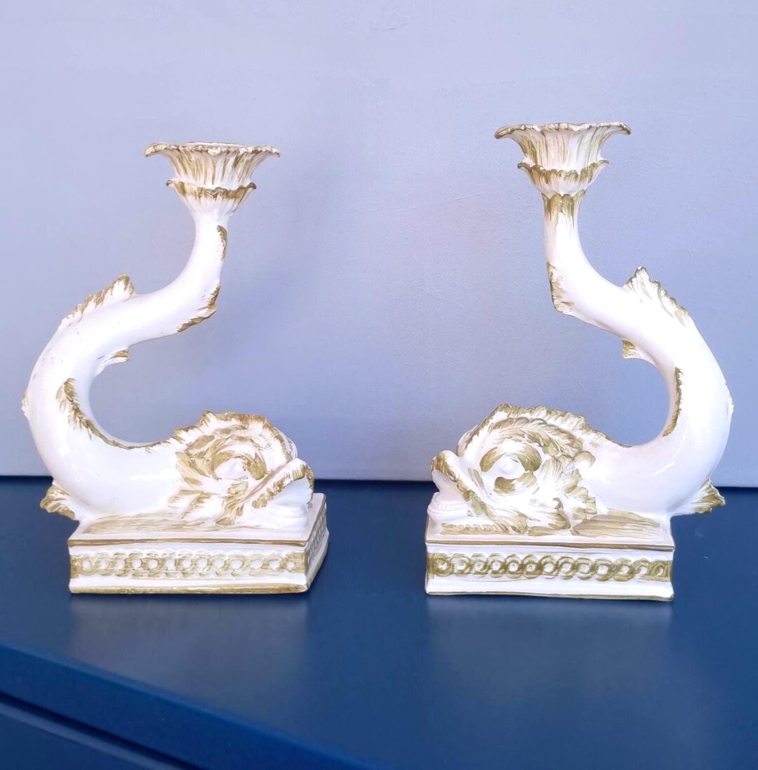 Porcelain Fish Candlestick Italy/ Pair of Figural Candle Holders/ Hand ...