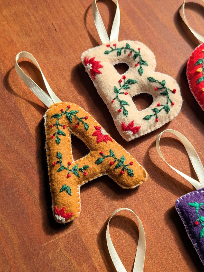 Custom Monogram Fabric Christmas Ornament | Letter Charm - Etsy