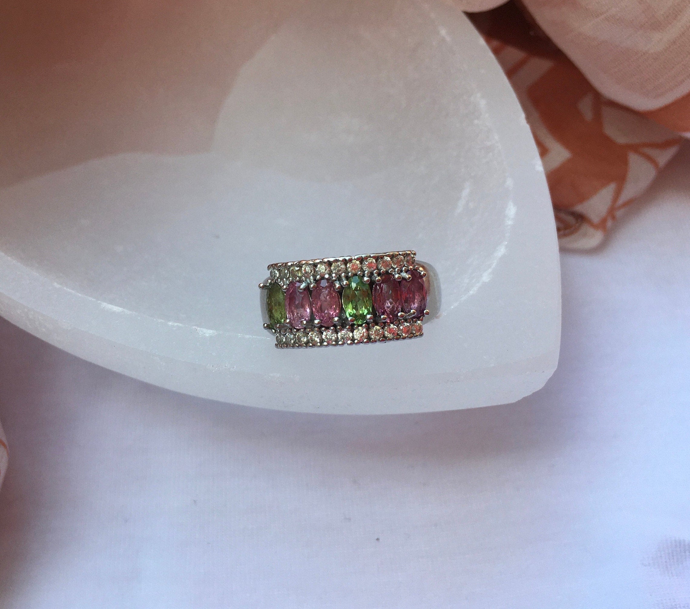 Multi Color Tourmaline Ring in Pink and Green adjustable | Etsy