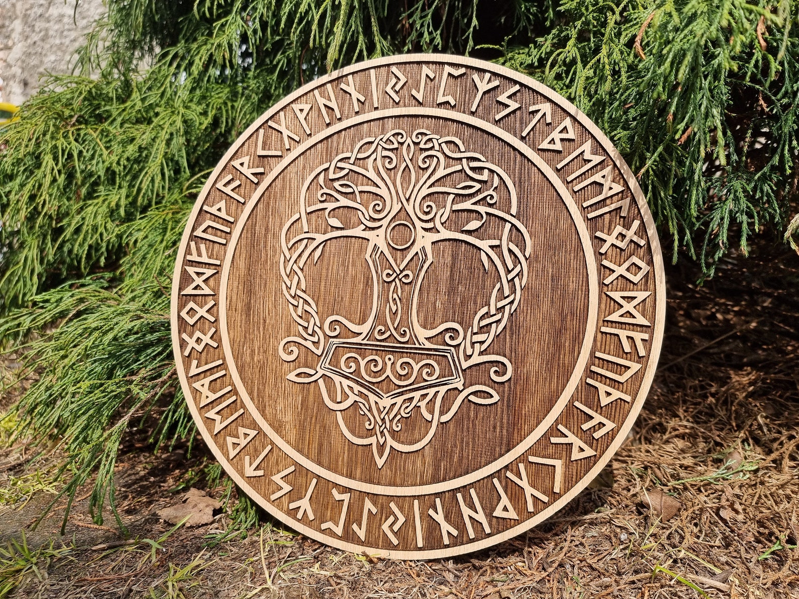 Viking Mjolnir tree of life with runic borders odin heathen | Etsy