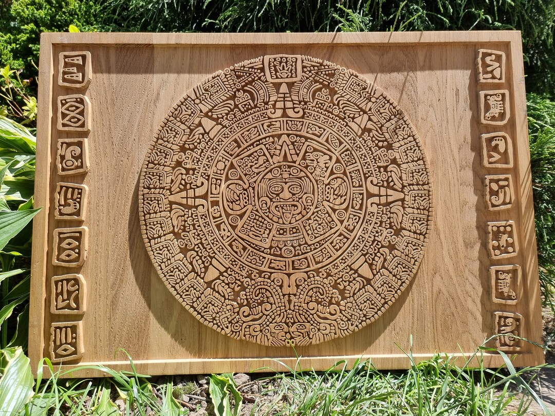 Wooden Aztec Calendar Design, Aztec Sun Stone, Aztec Carved Wall Art ...