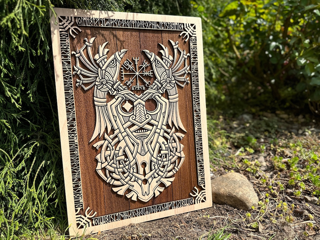 Viking Odin God Mask With Odin Raven Hugin and Munin, Vegvisir Compass ...