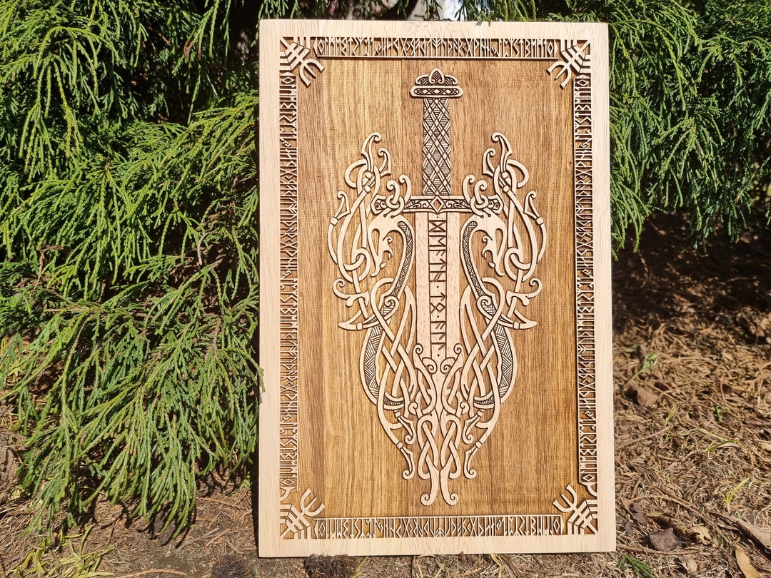 Viking Sword With Dragons and Rune Border, Tree of Life , Viking ...