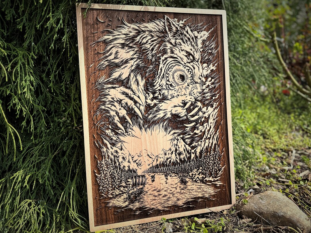 Norse Wolf Fenrir Eating the Sun the Beginning of Ragnarök Wooden Wall ...