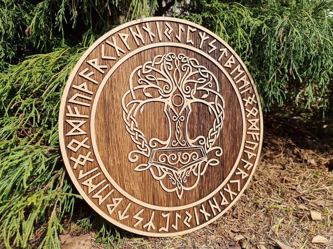 Viking Mjolnir Tree of Life With Runic Borders, Odin, Heathen, Pagan ...