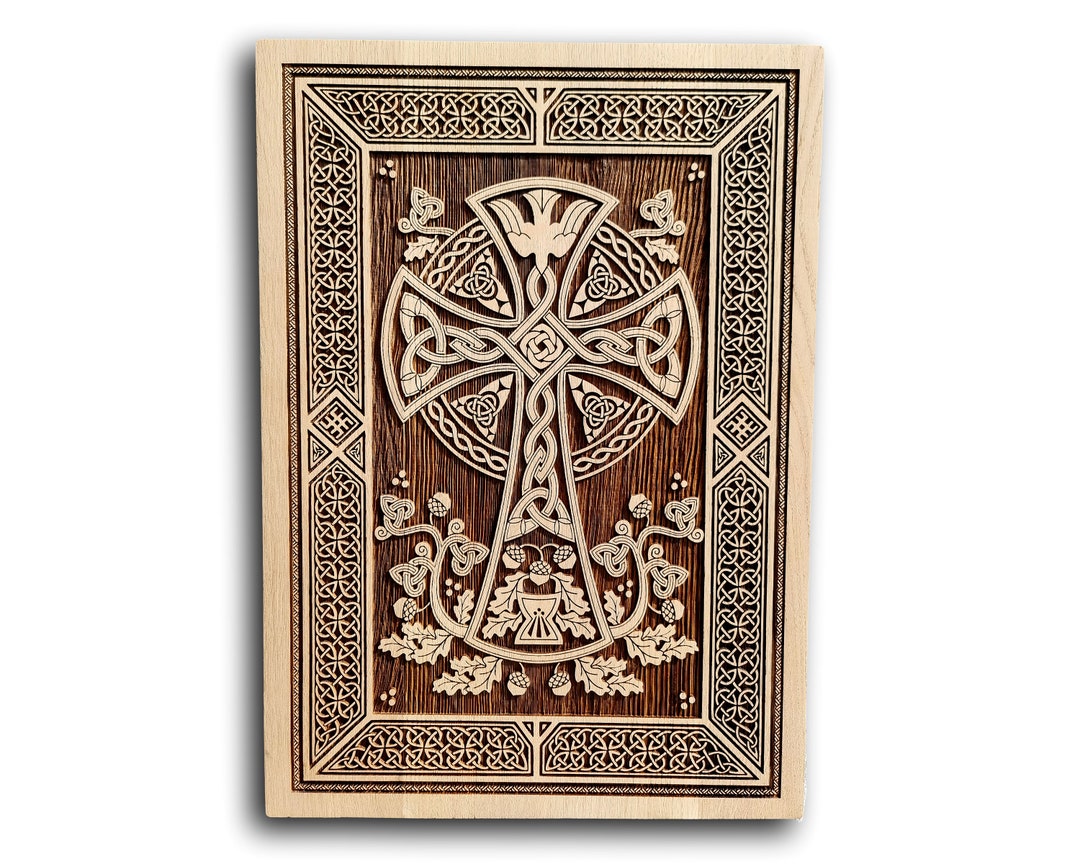 Norse Mythology Cross With Oak Celtic Knot Wall Decor, Unique Carved ...