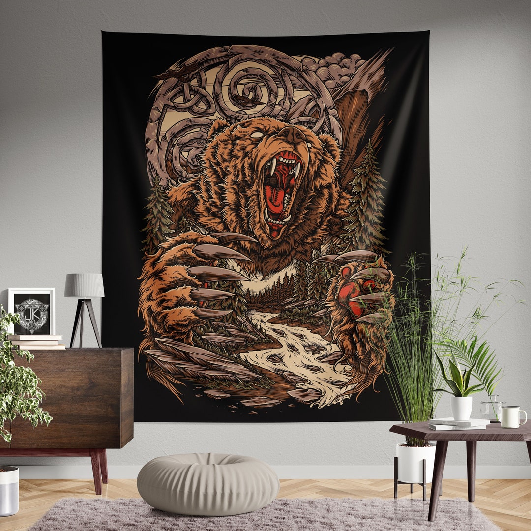 Norse Mythology Bear With Triskelion, Wall Tapestry Backdrop,tapestry ...