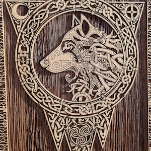 Pyrography Woodburn Alpha Wolf Wall Art, Fenrir Wolf Wood Carving ...