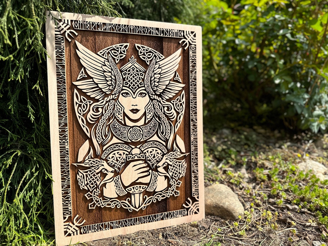 Viking Decor Valkyrie Freya Portrait With Lynx Cats, Norse Mythology ...