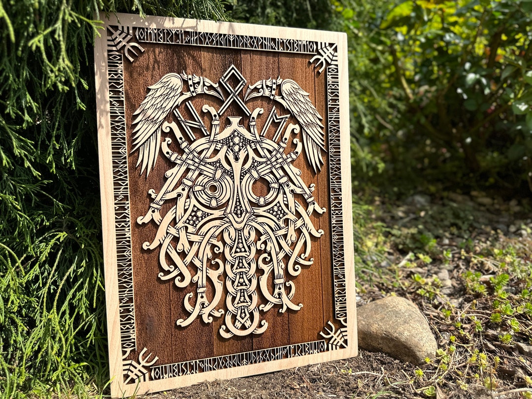 Viking Odin God Mask With Odin Raven Hugin and Munin, Elder Futhark ...