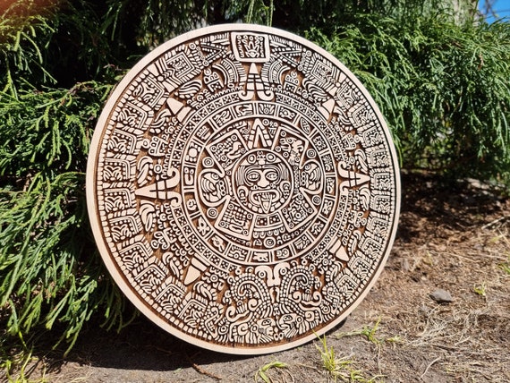 Woodburned Aztec Calendar Aztec Sun Stone Aztec Carved Wall - Etsy