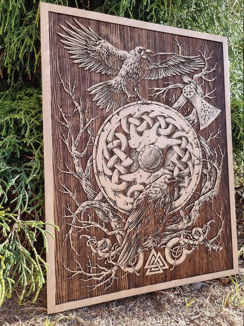 Wood Burned Oak Odin Ravens Viking Shield Tree of Life | Etsy