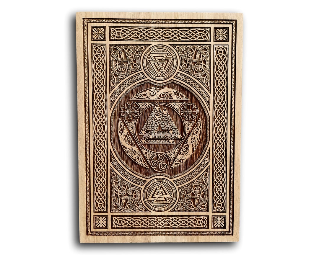 Norse Mythology Symbols Celtic Knot Wall Decor, Unique Carved Woodburn ...