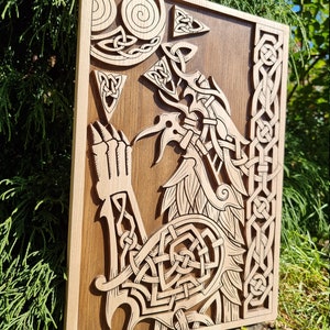 Viking Fenrir Eating the Sun Woodcarving Made From Ash Wood | Etsy