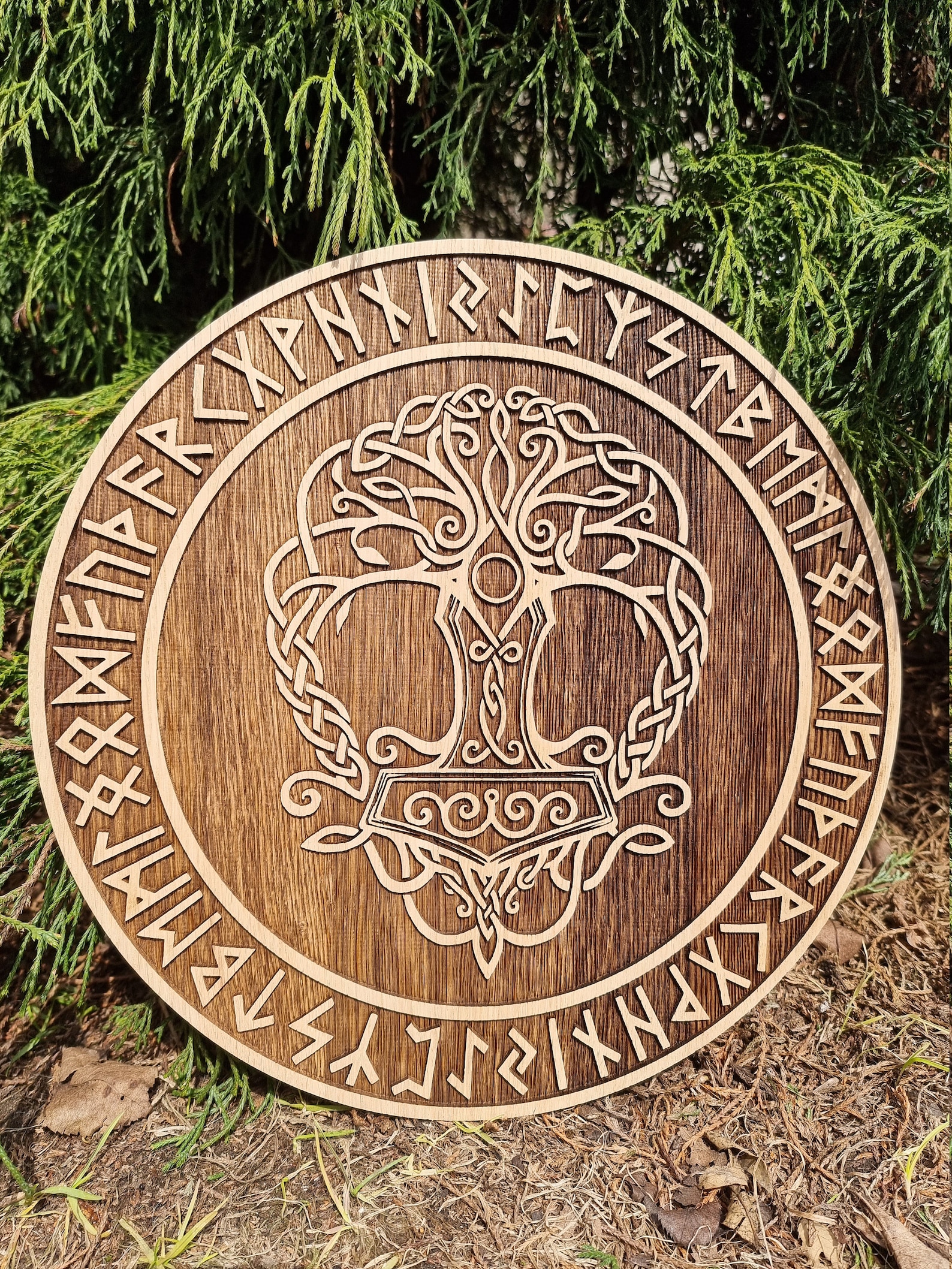 Viking Mjolnir tree of life with runic borders odin heathen | Etsy