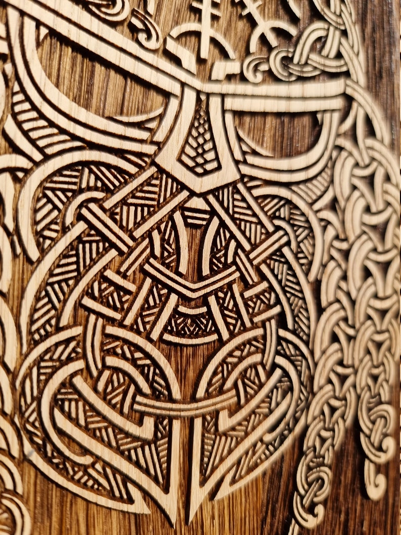 Viking Wood Art Knotwork Mask Helmo of Awe With Runic Borders - Etsy