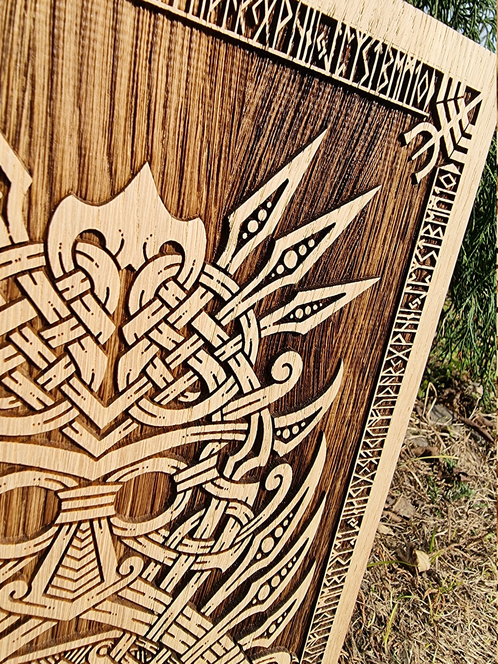 Viking Wood Art Tir Knotwork Mask With Runic Borders Odin | Etsy