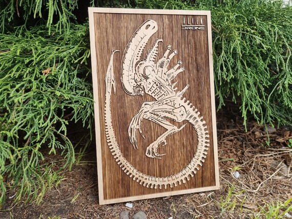 H.R. Giger alien drone wall art oak wood | Etsy