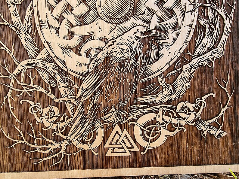 Wood Burned Oak Odin Ravens Viking Shield Tree of Life - Etsy