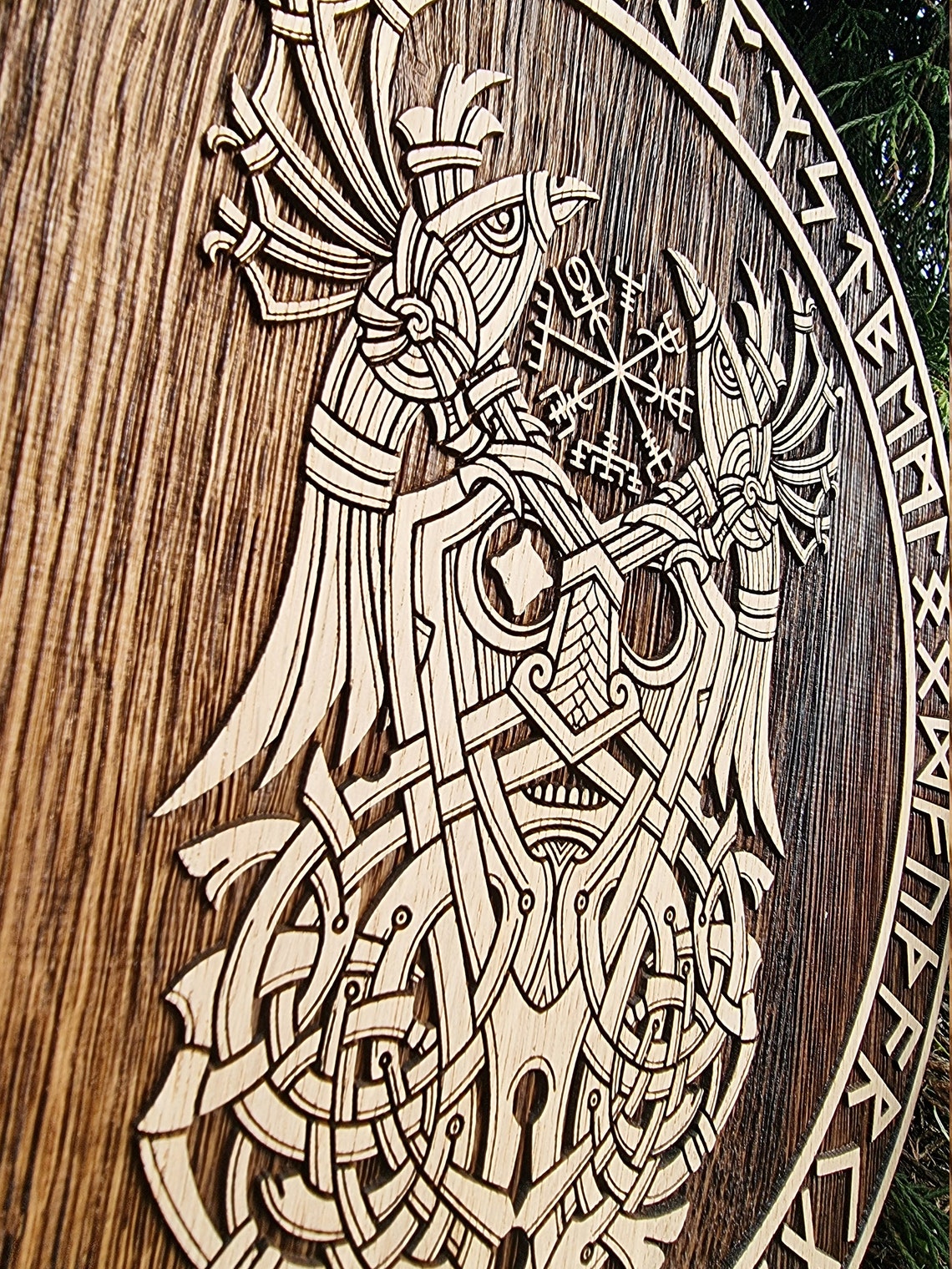 Odin with ravens and vegvisir runic borders odin heathen | Etsy