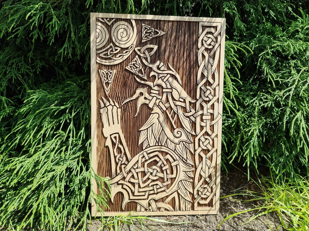 Wall Art of Fenrir Viking Wolf Eating Sun Oak Woodburned Viking Pagan ...