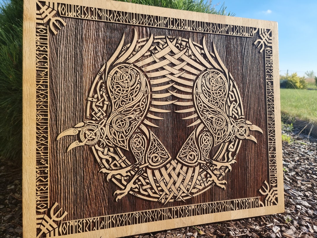 Woodburned Odin Ravens Huginn and Muninn Pyrography Viking - Etsy
