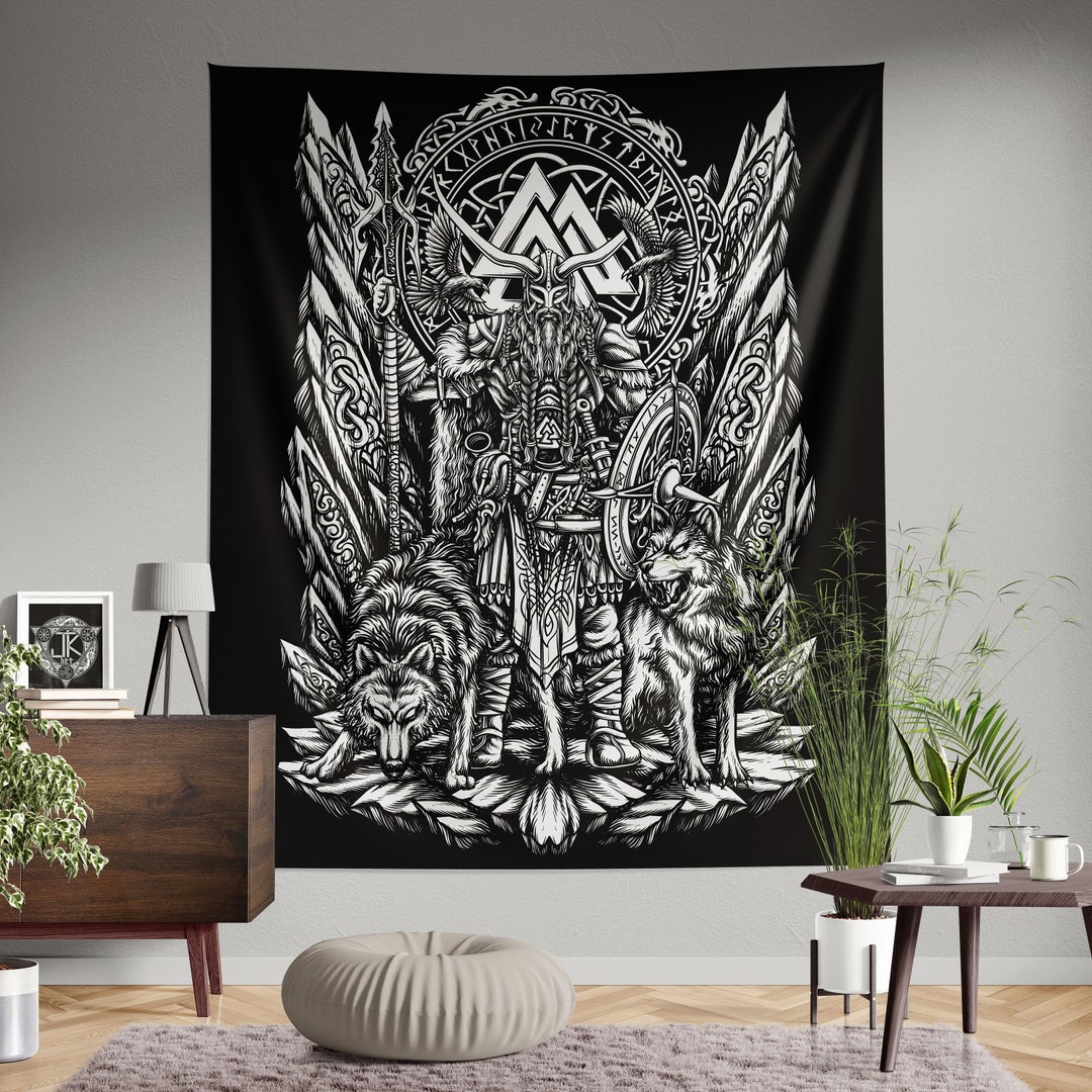 Black and White Viking Odin Wall Tapestry Backdrop,tapestry Wall ...