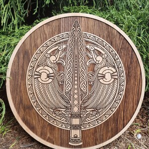Round Gungnir the Odin Spear and Odin Ravens Simple Framed - Etsy