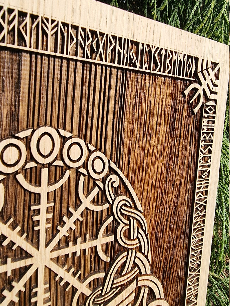 Viking wood art Helm of awe Mask with runic borders odin | Etsy