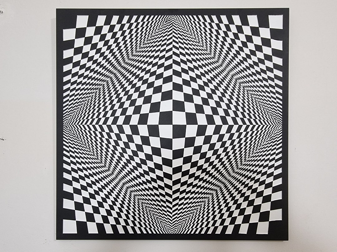 3D Carved Optical Pyramid, Optical Illusion, Black and White Art ...