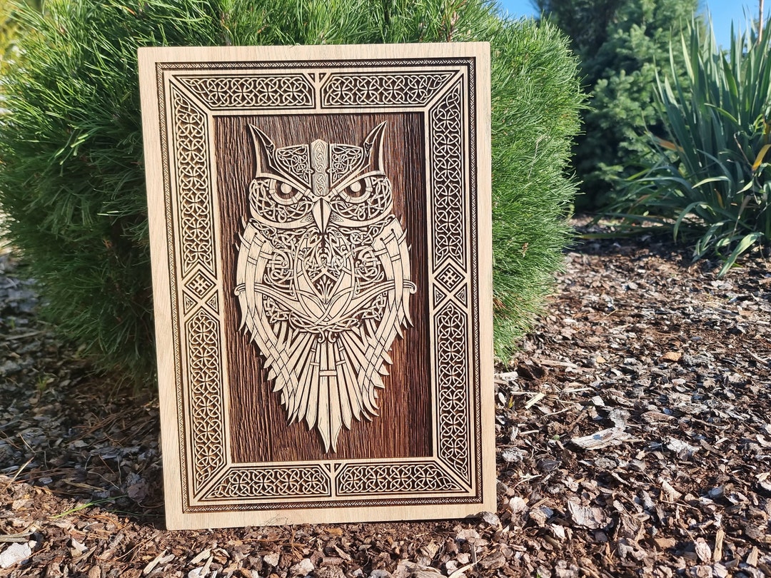 Viking Decor Owl Pyrography Norse Pagan Art,woodburned, Scandinavian ...