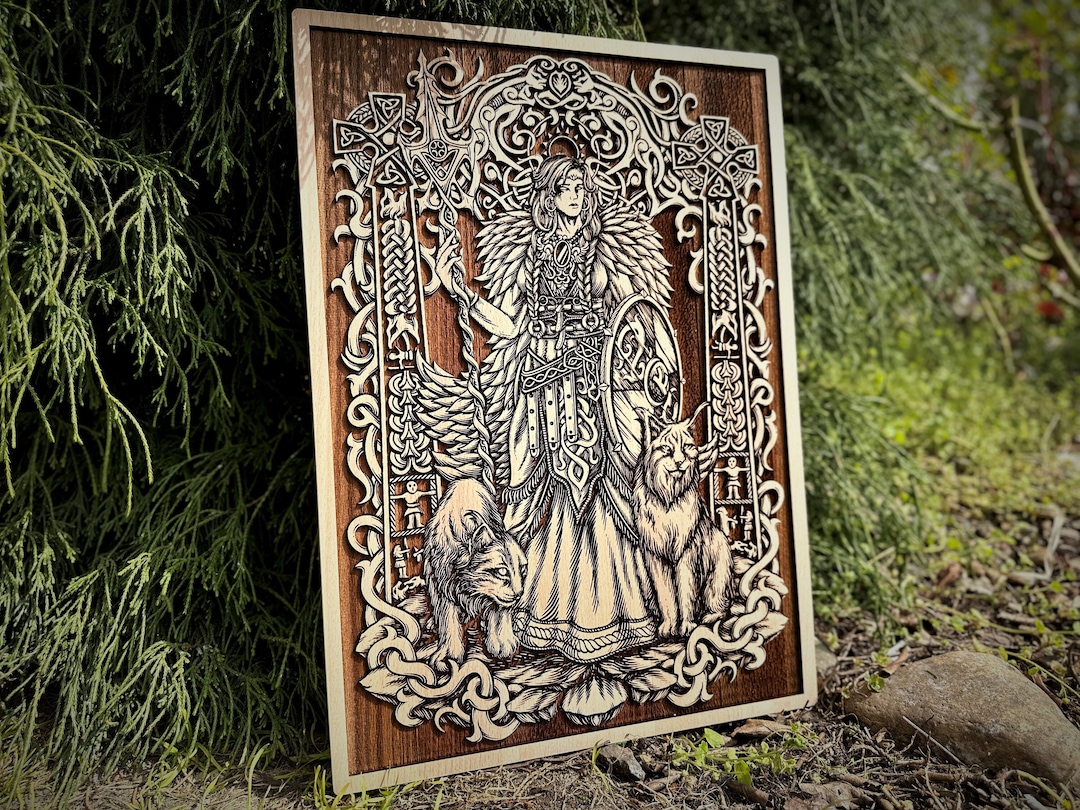 Viking Goddess Freya With Cats Pagan Wooden Wall Art, Norse Mythology ...