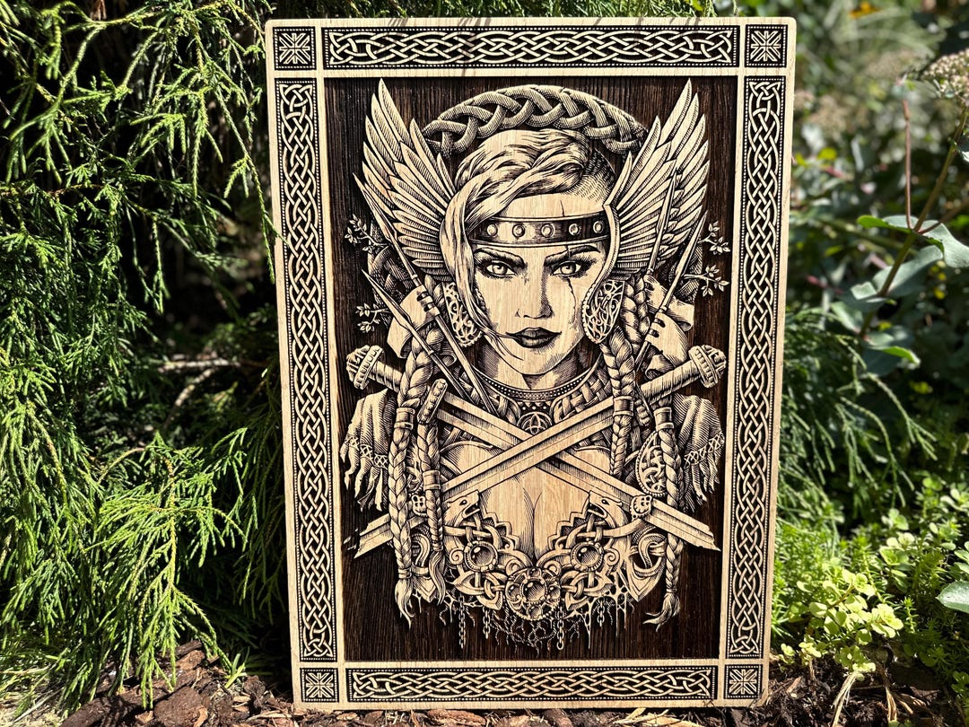 Viking Shield-maiden Scandinavian Folklore Oak Wooden Art Woodburned ...