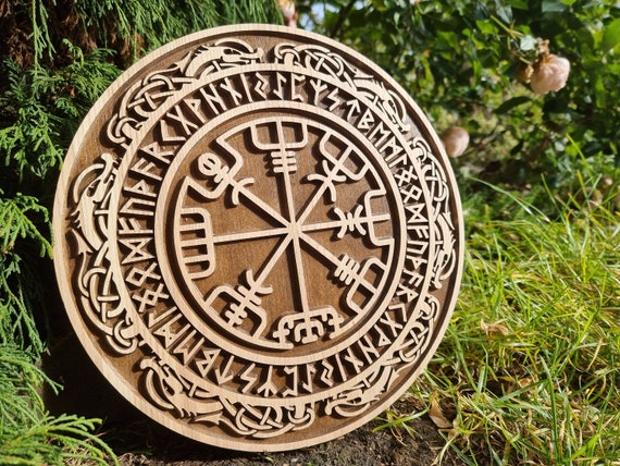 Viking Vegvisir Woodcarved Compass Finished With Brown Wax - Etsy