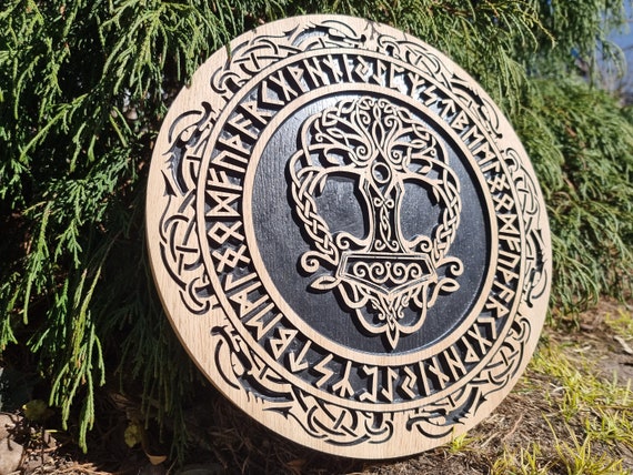 Home Décor Wall Décor Woodcarved tree of life fused mjolnir the thor ...