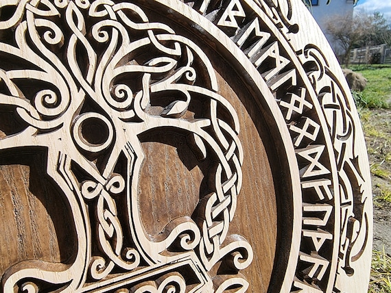 Home Décor Wall Décor Woodcarved tree of life fused mjolnir the thor ...