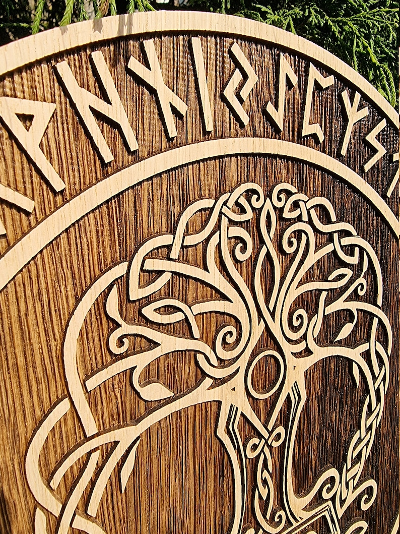 Viking Mjolnir tree of life with runic borders odin heathen | Etsy