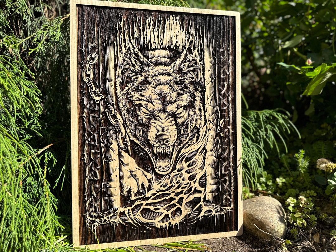 Viking Decor Binding of Fenrir Wooden Artwork Norse Mythology Home Wall ...