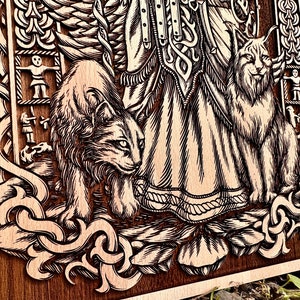 Viking Goddess Freya With Cats Pagan Wooden Wall Art, Norse Mythology ...