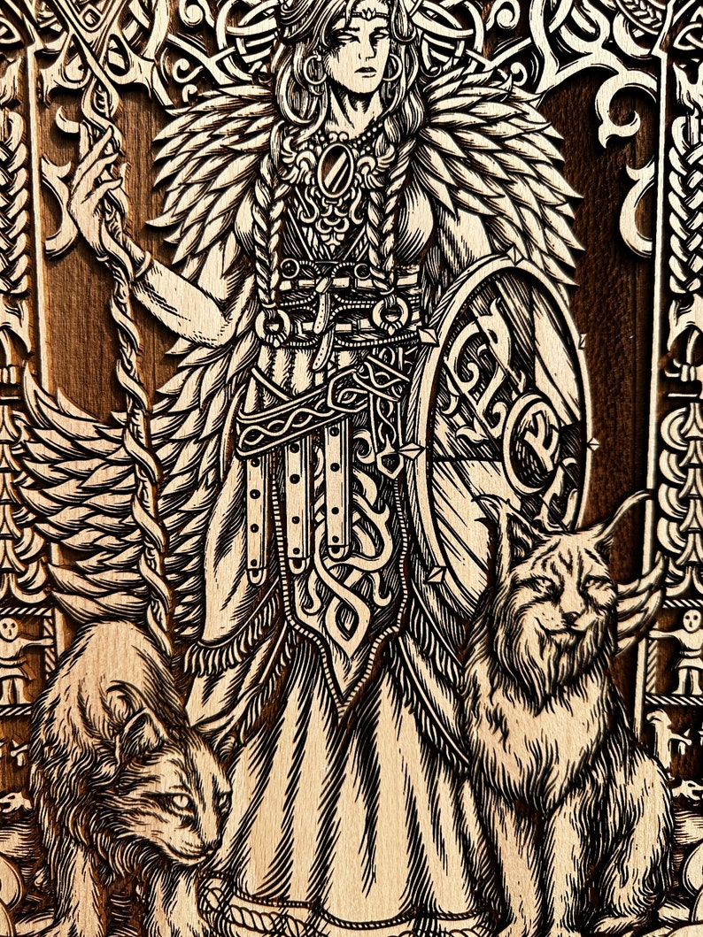 Wikinger Göttin Freya mit Katzen heidnische Holzwandkunst - Etsy.de