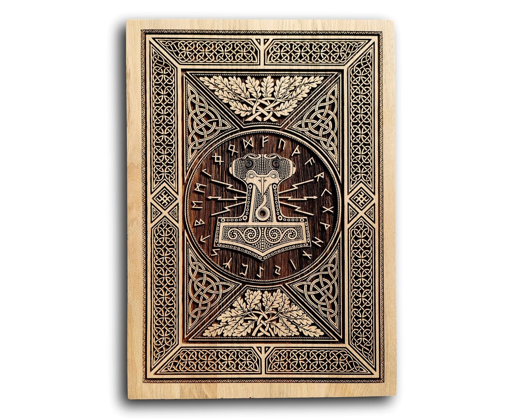 Norse Mythology Mjolnir Lightning Knot Wall Decor, Unique Carved ...