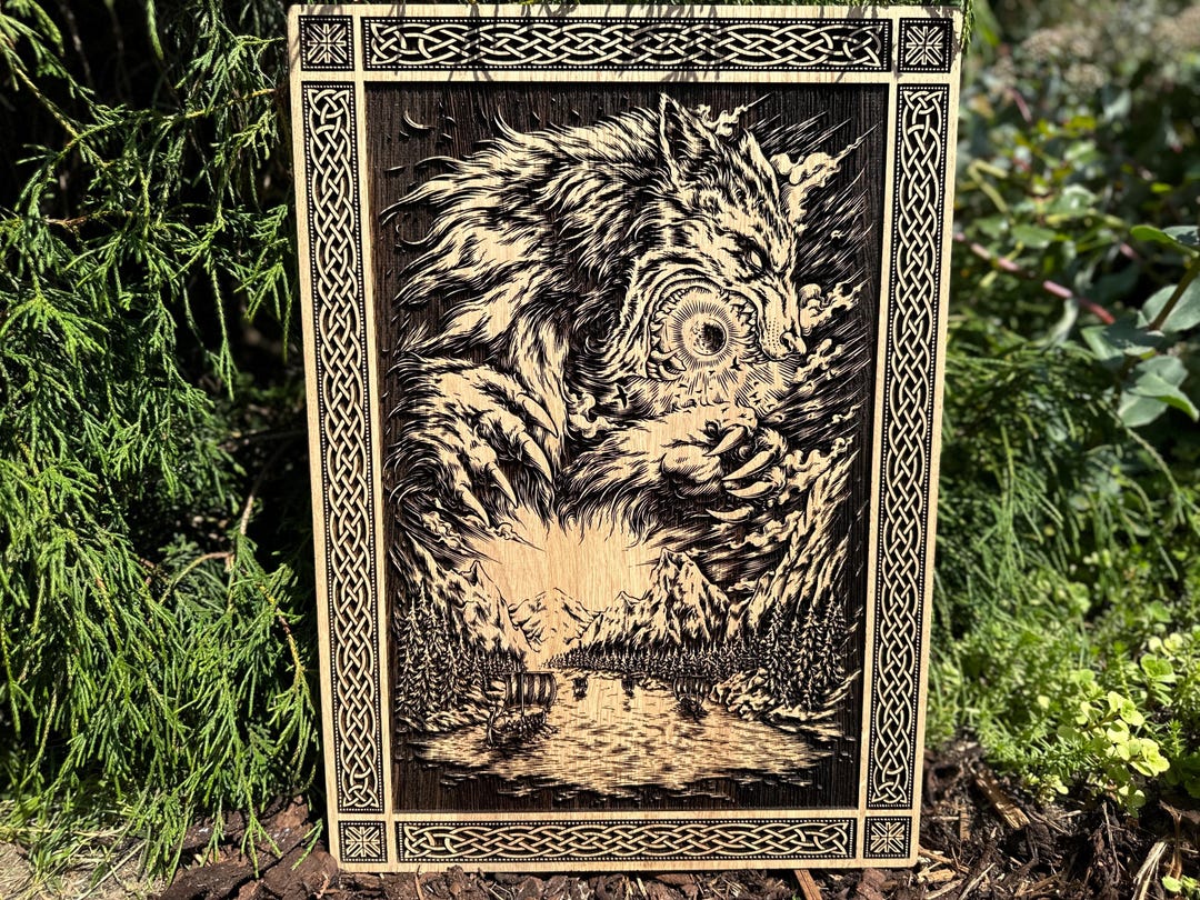 Fenrir Eating Sun the Begining of Ragnarok Oak Wooden Art Woodburned ...