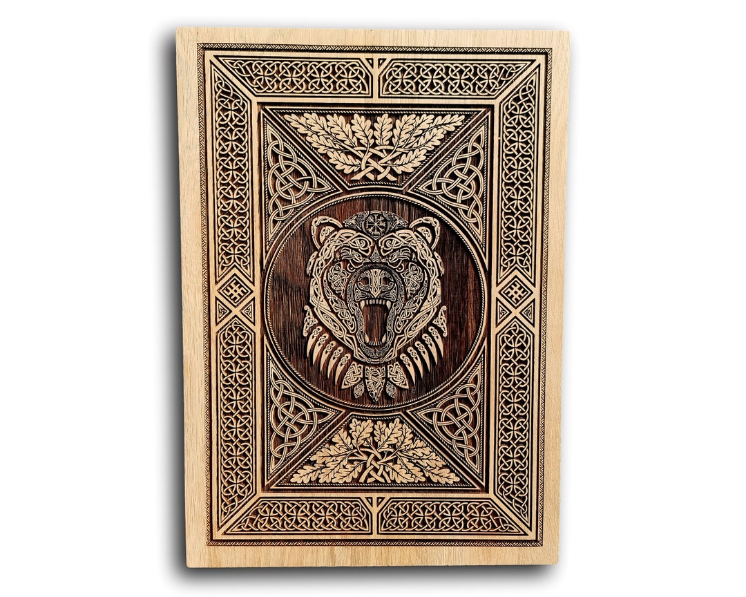 Norse Mythology Warrior Bear Knot Wall Decor, Unique Carved Woodburn ...