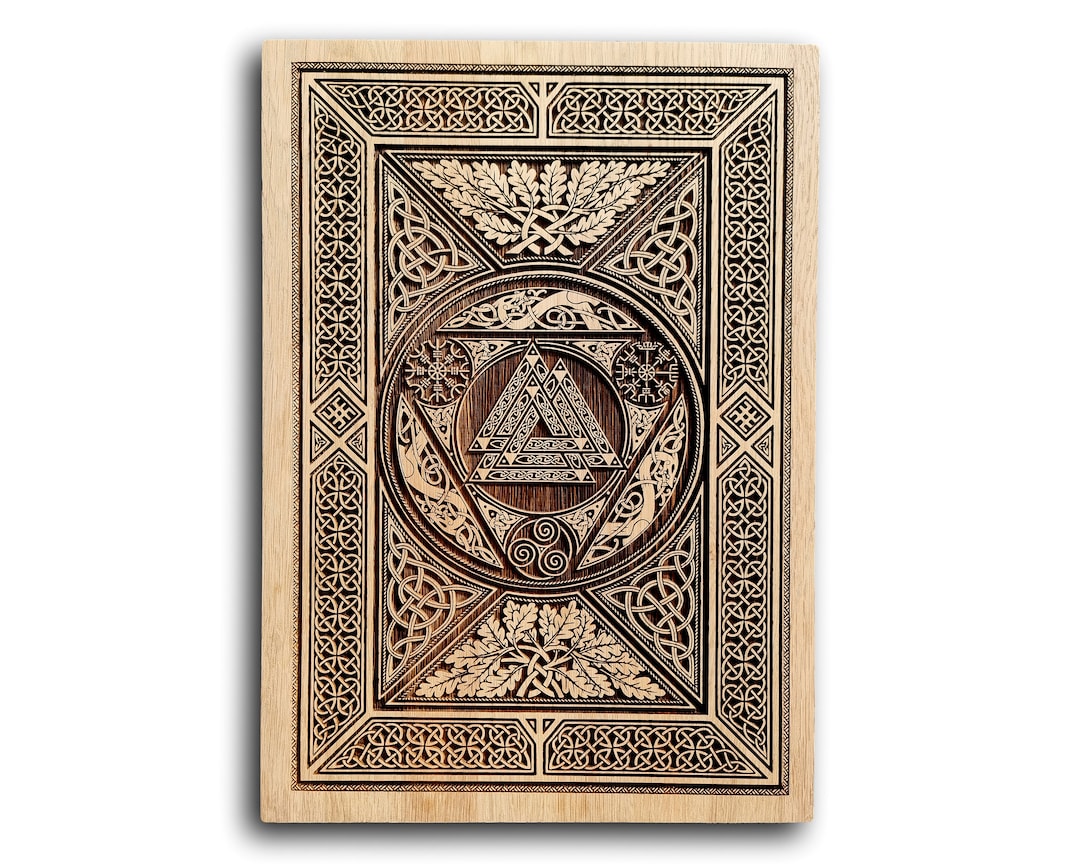 Norse Mythology Symbols Celtic Knot Wall Decor, Unique Carved Woodburn ...