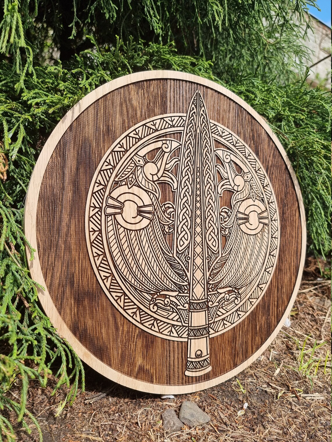 Round Gungnir the Odin Spear and Odin Ravens Simple Framed - Etsy
