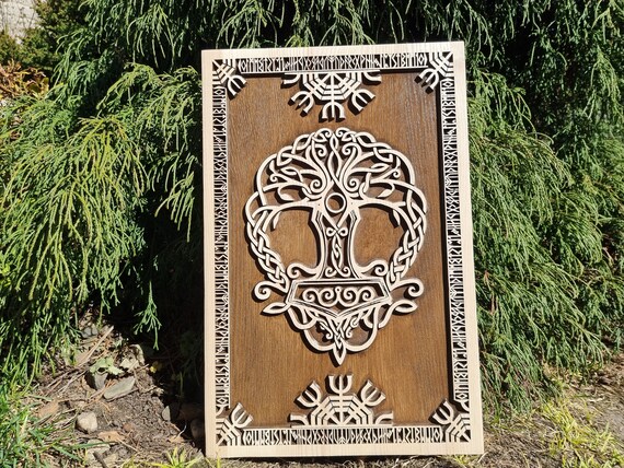 Home Décor Wall Décor Woodcarved tree of life fused mjolnir the thor ...
