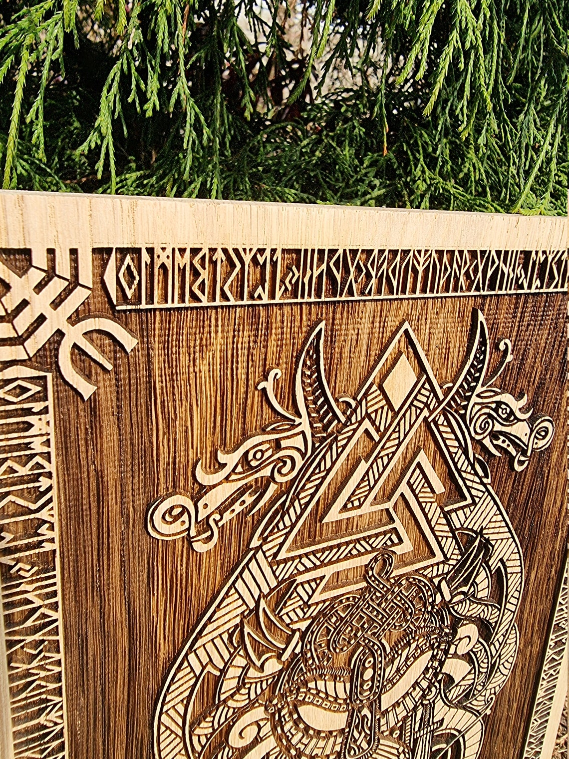 Viking Wood Art Knotwork Mask Valknut With Runic Borders - Etsy